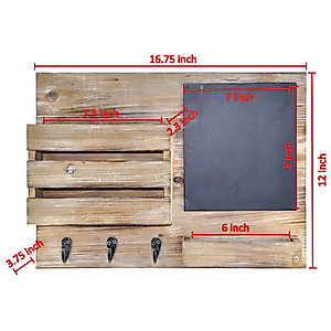 DUCIHBA Key Hooks Holder, Entryway Mail Sorter Envelope Organizer Chalkboard, Leash Purse Hanging Rack, Home Decorative Wall Floating Shelf, 16.5” W x 12" H x 4” D, Rustic Wood Grey