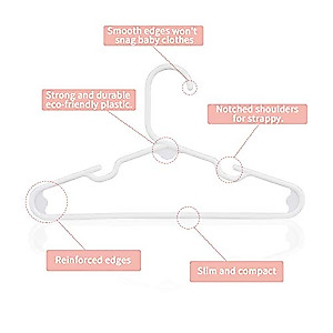 Binswloo Children's Clothes Hangers, Plastic Heavy Duty Kids Hangers Baby Nursery Hangers Tubular Hangers, 11.4 Inch, Pack of 30, White