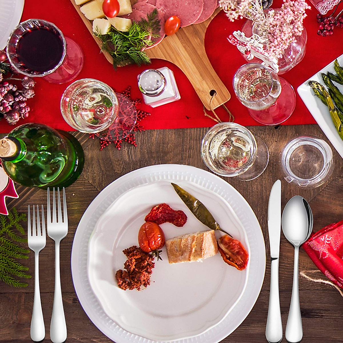 LIANYU 45-Piece Silverware Set with Serving Pieces, Stainless Steel Cutlery Flatware Set Service for 8, Mirror Finish, Dishwasher Safe