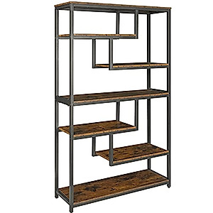 Becko US Bookshelf Bookcase Industrial 7 Tier Bookshelf Vintage Etagere Bookcase with Rustic Finish Rustic Vintage Display Shelf Storage Open Rack for Home Office (Rustic Brown)