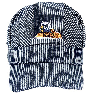 CINCKCO Adult‘s Engineer Cap Train Conductor Hat Classic Blue/White Stripes Velcro Adjustable