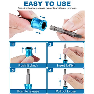 1/4 Inch Hex Shank Drill Bits Holder - Portable Six Color Coded Quick-Change Screwdriver Bits Holder Organizer Tool for 1/4" Impact Tips, Screws, Drivers, with Black Carabiner(Bits Not Include)