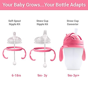 ANPEI 3-in-1 Weighted Straw Sippy Cup Conversion Kit for Comotomo Bottles | Versatile, Leak-Proof - Easy-to-Use Solution for Babies and Toddlers | Compatible with 5oz & 8oz Bottle (Pink)