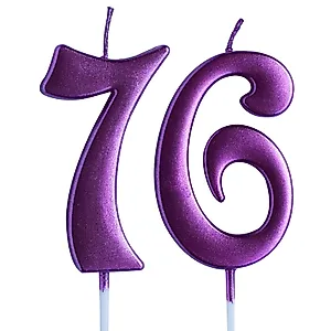Pink 76th Birthday Candle, Number 76 Years Old Candles Cake Topper, Woman Party Decorations, Supplies