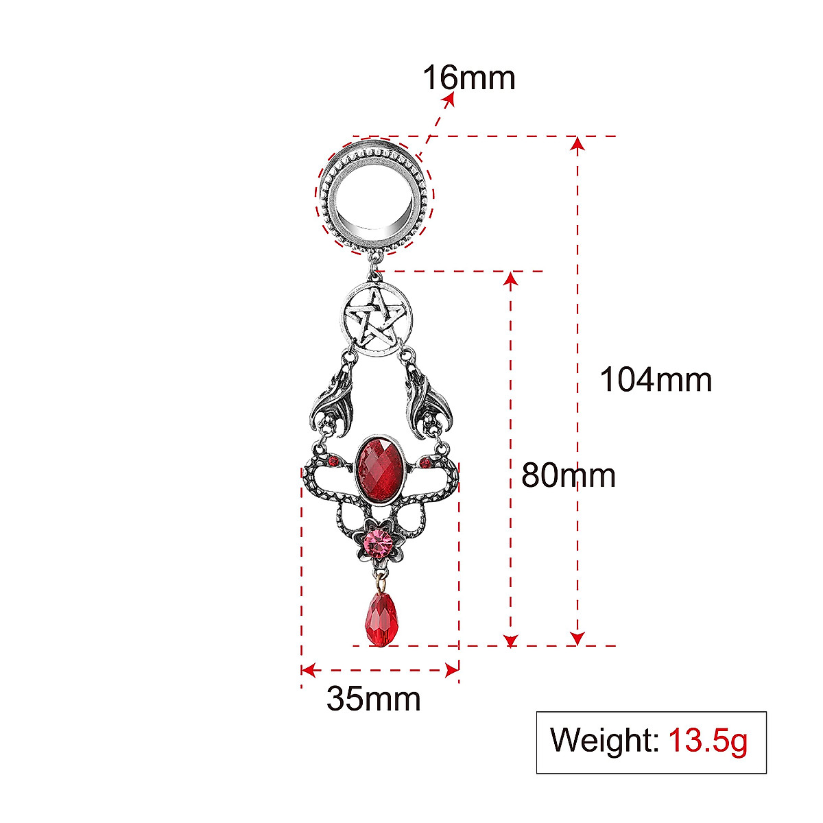 TBOSEN 6PCS Set Stainless Steel Retro Large Dangle Bridal Ear Gauges Tunnels Plug Stretching Tapers Screw Fit Tunnels 2g-1" in 6mm-25mm(00g)