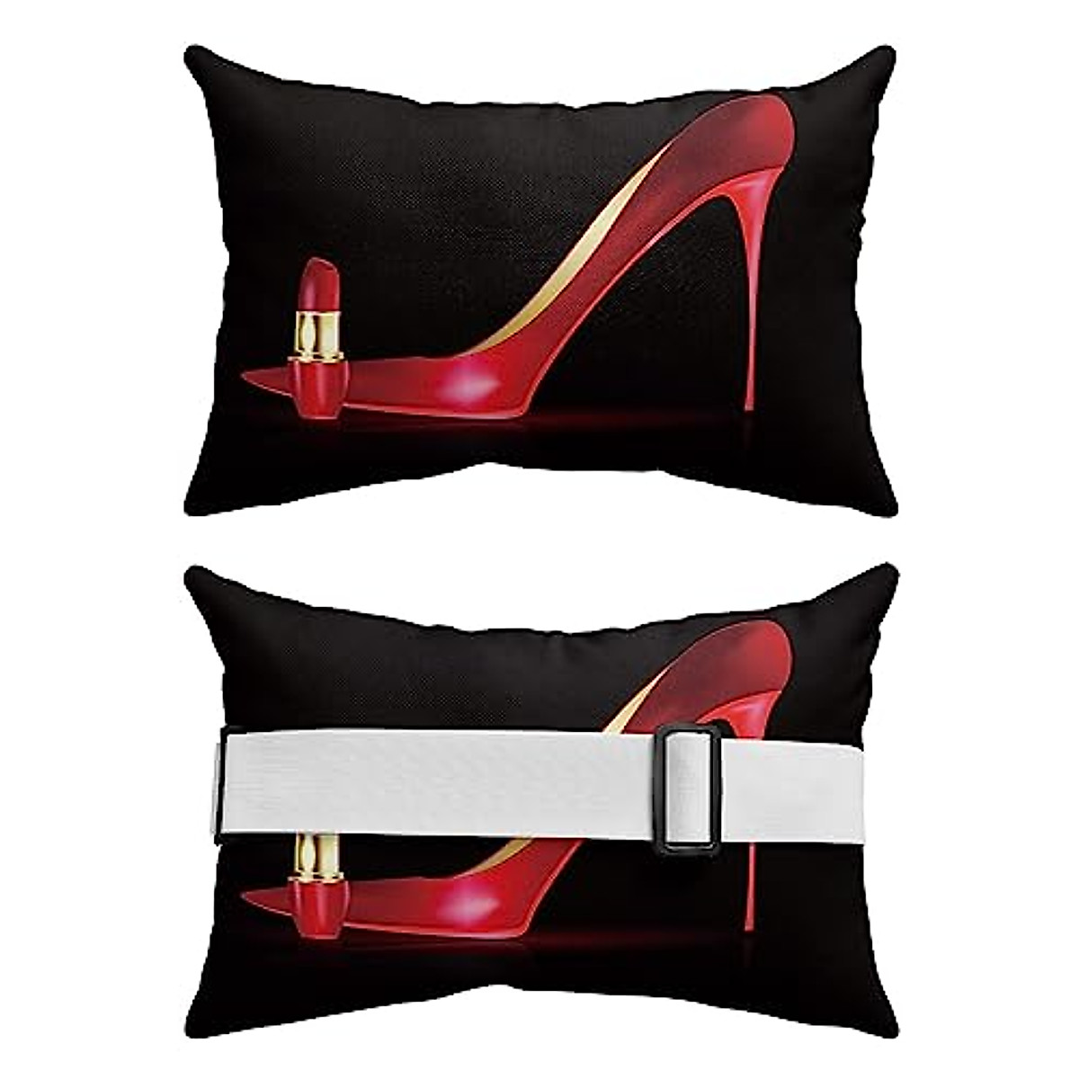 YOKOU Throw Pillow Covers Cases, Red Lipstick High Heel Shose Black Durable Waterproof Cushion Covers with Strap, Ideal for Couches, Cars and Beach Chairs, 4pcs-11"X16"