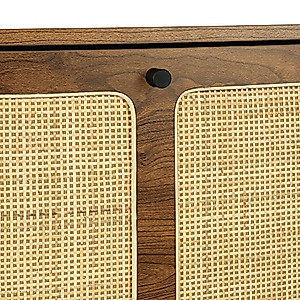 wirrytor 3 Flip Drawers Rattan Shoe Cabinets, 24 Pairs Freestanding Shoe Rack Storage Organizer, Modern Vintage 3 Tier Wood Shoe Storage Cabinet for Entryway Hallway Doorway (Walnut)