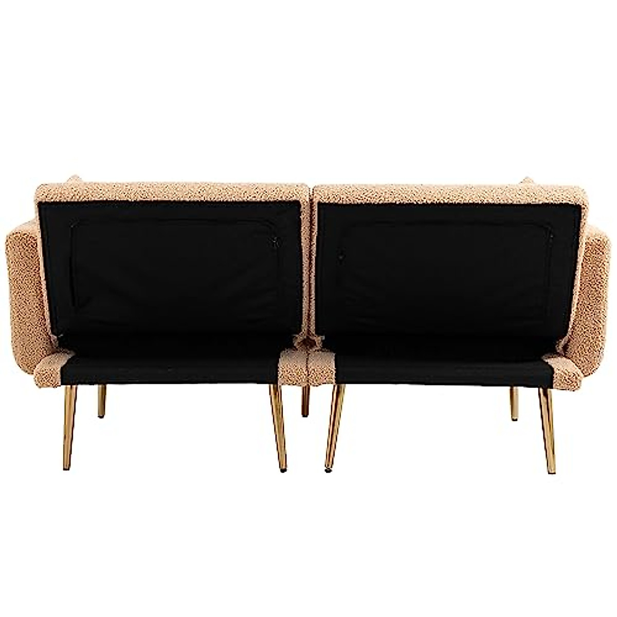 Eafurn Sherpa Teddy Futon Sofa Bed, Modern Boucle Upholstered Comfy Loveseat Couch Sleeper Sofabed with Golden Metal Legs and Throw Pillows, Small Folding Sofa&Couch for Home Office, Camel 65.35"