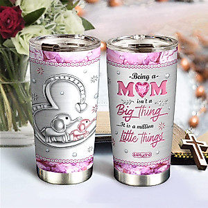 64HYDRO 20oz Jewelry Elephant Mom, Being a Mom isn't a big thing it is a million little things, Grandma, Mother Gifts, Stainless Steel Double Wall Vacuum Insulated Coffee Mug, Travel Cup with Lid