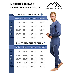 Merino.tech Merino Wool Base Layer Mens Set - Midweight Merino Wool Thermal Underwear For Men Top, Bottom (Medium, 250 Black)