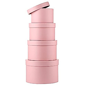 Oairse Pink Round Gift Boxes with Lids for Presents Round Flower Boxes for Arrangements 4 Packs Nesting Gift Boxes with Lids for Bridesmaid, Proposal, Wedding, Birthday, Baby Showers