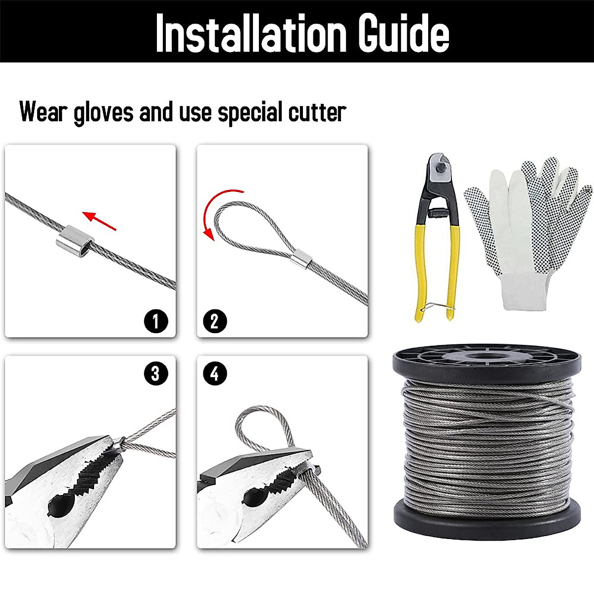 Outdoor String Light Hanging Kit, 200ft Coated Stainless Steel Cable Light Guide Wire, Contain Turnbuckle and Hooks, for Indoor and Outdoor Lights, Patio, Garden