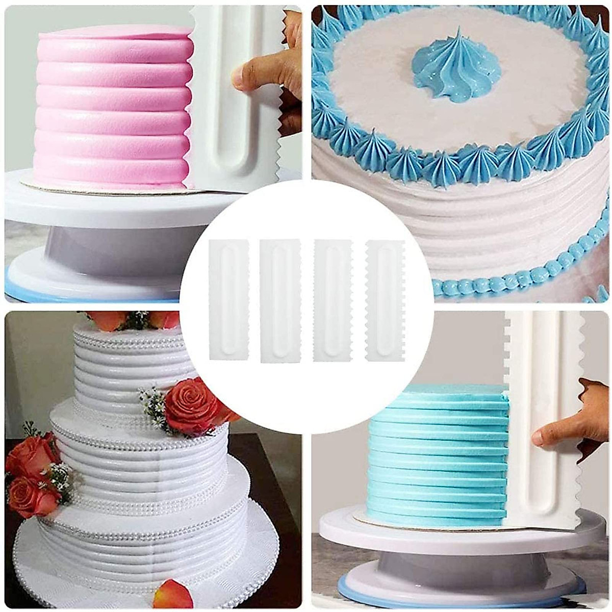 WOVTE 9 Pcs Cake Scraper Set Cake Edge Scraper Cutters with Adjustable Butter Smoother Cream Scraper Tool Cake Decorating Comb Icing Smoother for Cake Cream Baking Decorating