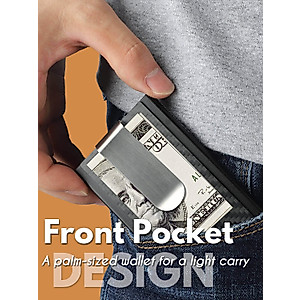 MOSIYEEF Minimalist Stealth Wallet for Men - Pop Up Men Wallet with Money Clip - Leather-wrapped Slim Compact Card Holder Carbon Fiber Card Wallet RFID Protection for 6 Credit Cards - Gifts for Him