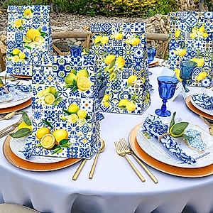 JeVenis 12 PCS Capri Lemon Party Favor Bags Capri Lemon Party Decorations Blue Tiles and Lemon Party Supplies for Capri Lemon Birthday Wedding Bridal Shower