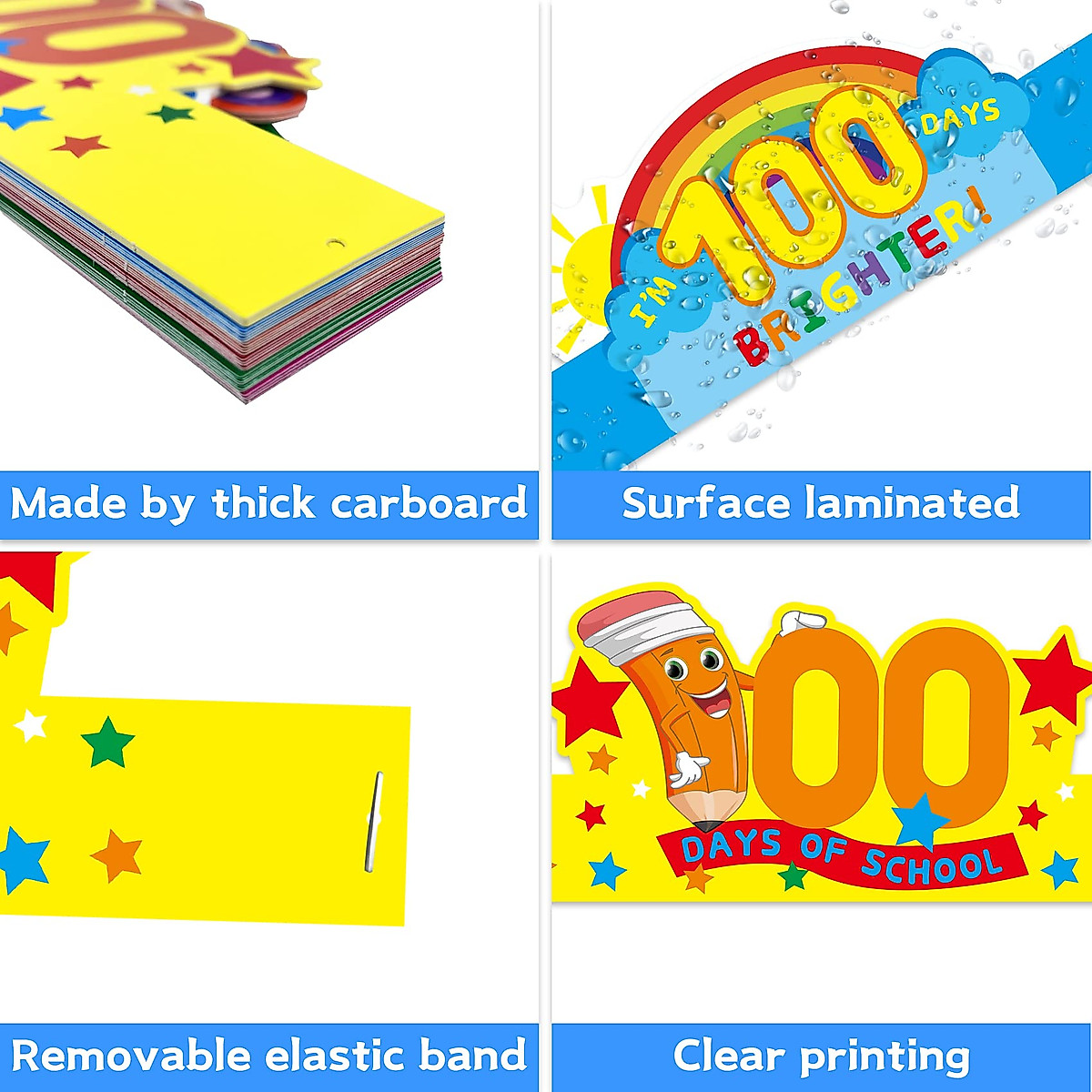 MISS FANTASY 36 Pieces 100 Days of School Crowns 100 Days of School Photo Booth Props 100th Day of School Hats for Kids 100 Days of School Celebration Party Decorations School Classroom