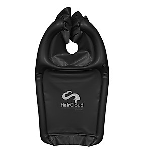 Inflatable Shampoo Funnel Cape for Washing Hair in Any Chair and Basin. Black Portable Tray Device to Use in Salon, at Home, Nursing Home or Hospital to Help Keep Clothes Dry! Pump Included!