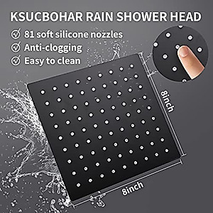 KSUCBOHAR Shower Head, 8 Inch High Pressure Rain Shower Head, Pressure Boosting Shower Head, Awesome Shower Experience, Stainless Steel Rainfall Shower Head (Square Black)