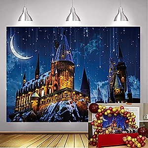 GYA 7x5ft Magic Castle Backdrop-Wizard School Night Sky Moon Photography Background Halloween Decoration Children Birthday Party Banner Photo Booth Props,7x5FT(210x150cm)