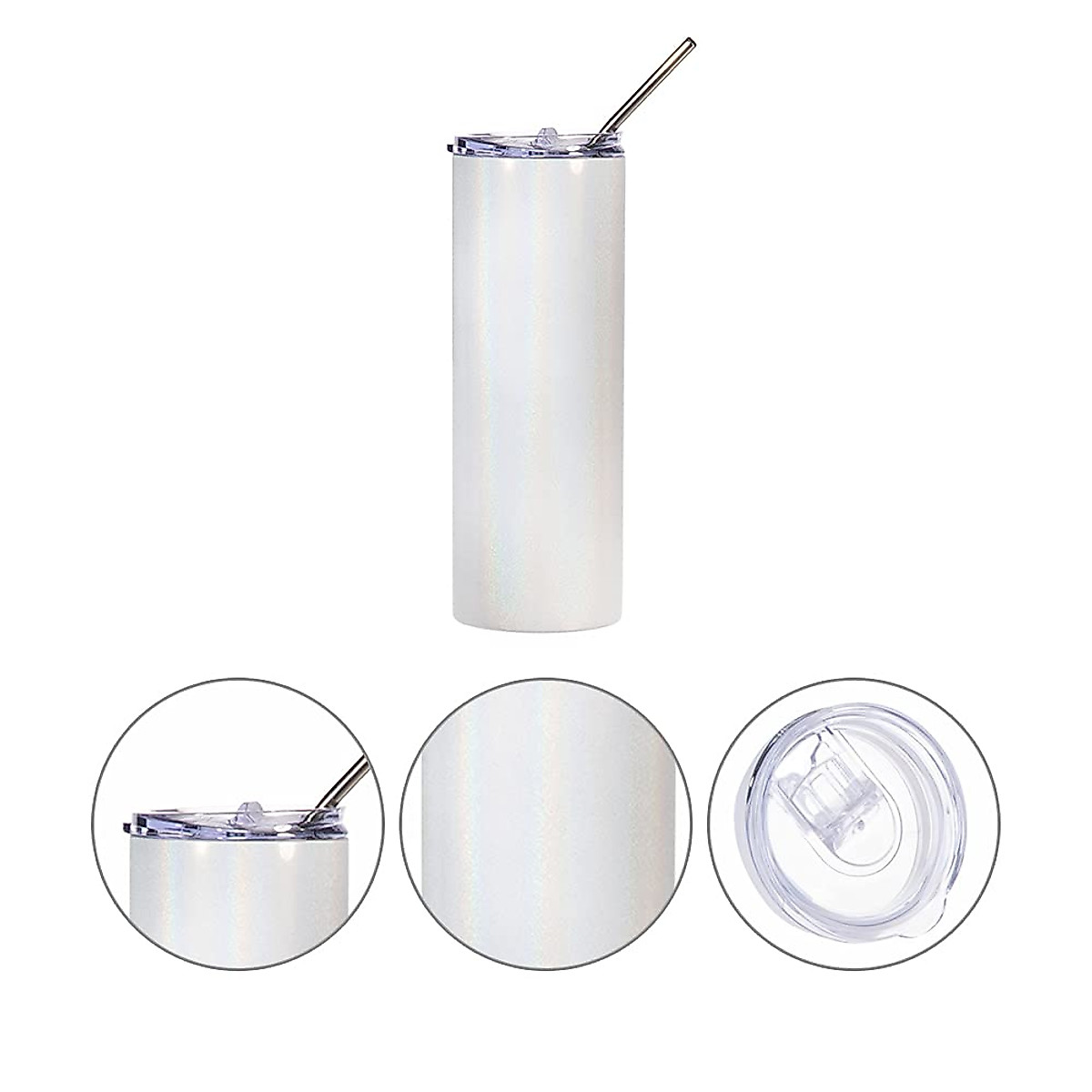 PYD Life Sublimation Glitter Tumblers Rainbow White Blank Straight 20 OZ Skinny Cups with Lid and Metal Straw 4 Pack