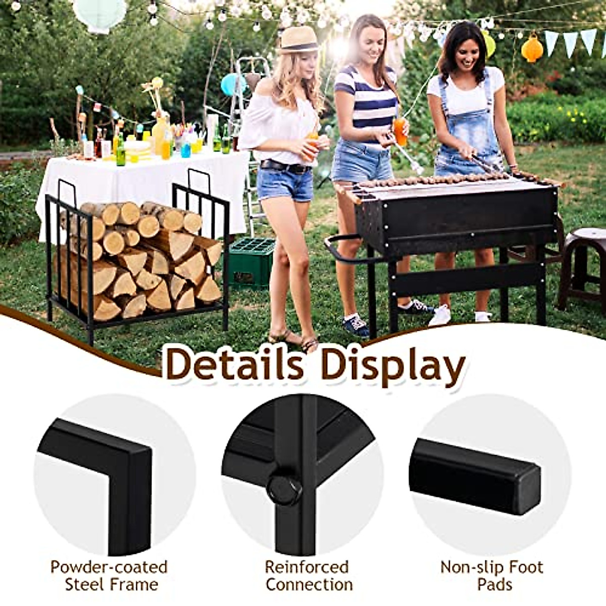 Tangkula Firewood Rack, Heavy Duty Logs Stand Stacker with Convenient Side Handles, Sturdy Steel Frame & Raised Legs, Metal Log Holder Stand for Indoor Fireplace, Outdoor Patio Fire Pit Stove, Black