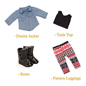Sweet Dolly 4PC Doll Clothes Denim Jacket Tank Top Leggings Shoes for American 18 inch Doll