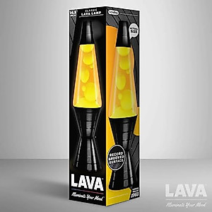 Lava® Lamp - 14.5'' Vinyl Record Grooved Base - The Original Motion Light - Yellow Wax and Orange Liquid - Item #2017