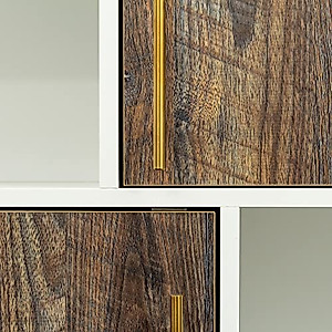 Storage Cabinets, Multifunctional Display Cabinet with Display Shelves and Doors, Entrance Modern Buffet or Kitchen Sideboard with Gorgeous Golden Brass Accents, Modern Style TV Cabinet(Espresso)