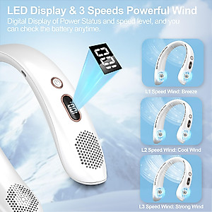 VEKK Neck Fan, Portable Bladeless Fan, 6000mAh Battery USB Rechargeable, LED Display, 360° Cooling Wearable Personal Fan, 3 Speeds, Quiet, Hands Free Neck Fans for Travel, Outdoor, Camping