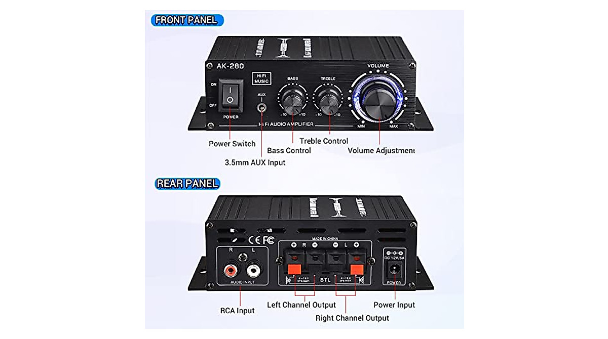 Facmogu AK280 200W Mini Audio Amplifier for Home & Car