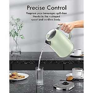 Electric Tea Kettle with Temperature Control, Longdeem 1.7L Stainless Steel Water Boiler & Heater, 1500 Watts for Fast Boiling, Cordless Serving with LED Light, Pastel Green