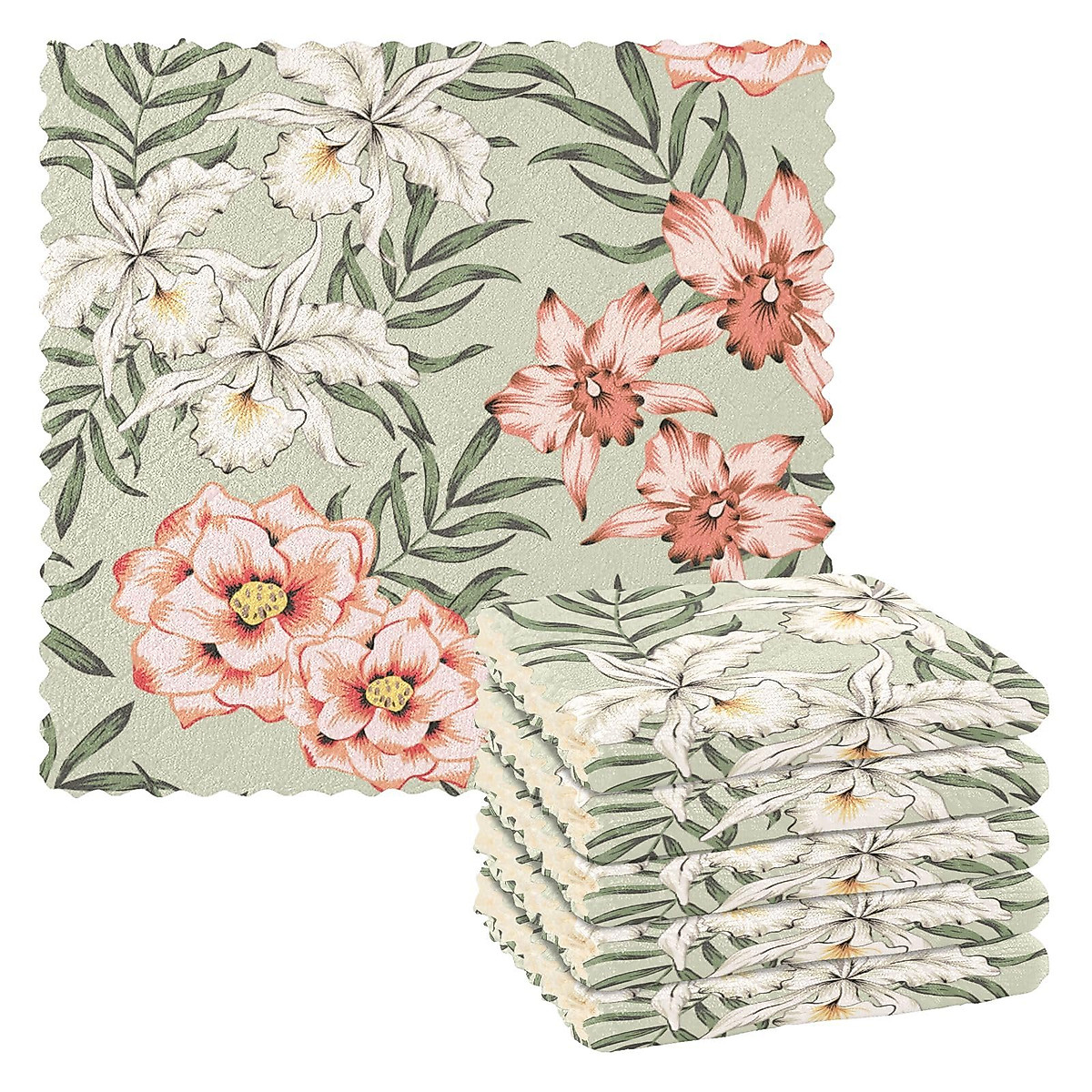 FRODOTGV Tropical Pink Rose Orchid Flowers Palm Kitchen Microfiber Towels Decorative Tea Towels Kitchen Cotton Terry Cloth Hand Towels Easter Kitchen Hand Towels