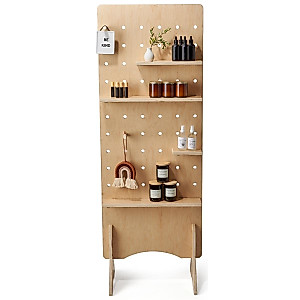 Displays2go Dandelion Pegboard Customizable Shelf Fixture, Collapsible Design, Eco-Friendly Plywood Material - Natural (DBMPBLG)