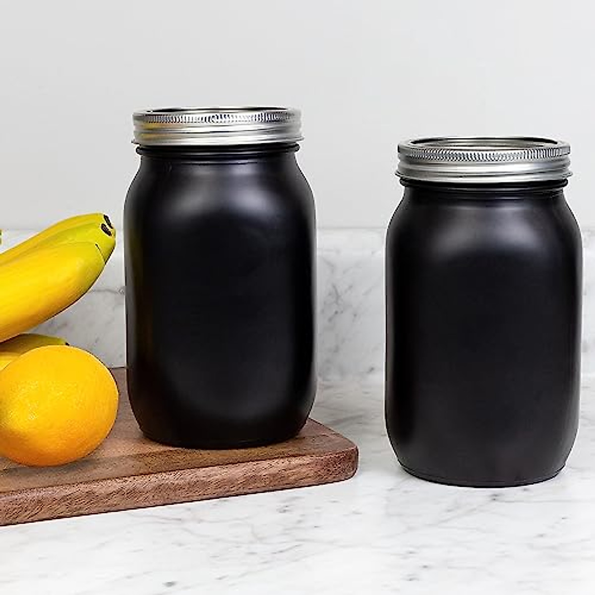 Darware Farmhouse Black Mason Jars (Set of 2); Home Decor and Storage Wide Mouth Decorative Wide Mouth Mason Jars, Black-Painted
