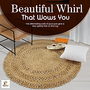 GRUHUM Round Jute Area Rug 3ft Natural Fiber Collection Handwoven Boho Charm Farmhouse Jute Area Rug Soft Braided Rug for Indoor Outdoor Kitchen Bedroom Living Hallways Enterways