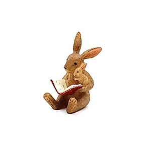 NW Wholesaler Miniature Rabbit Mama Reading Book to her Baby Bunny - Figurine for Fairy Gardens and Garden Decor