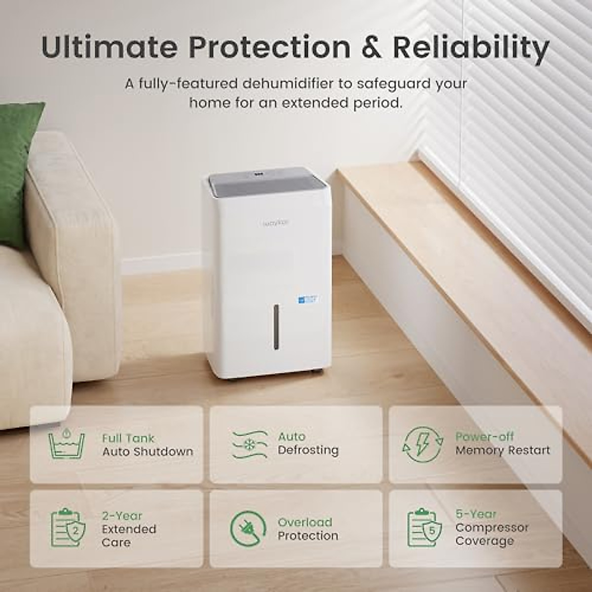 Waykar 80 Pint Energy Star Dehumidifier for Home, Basement, Large Rooms up to 5,000 Sq. Ft. - Auto Defrost, Ultra Quiet(40 dB), Auto Comfort Mode, with Drain Hose & Water Tank