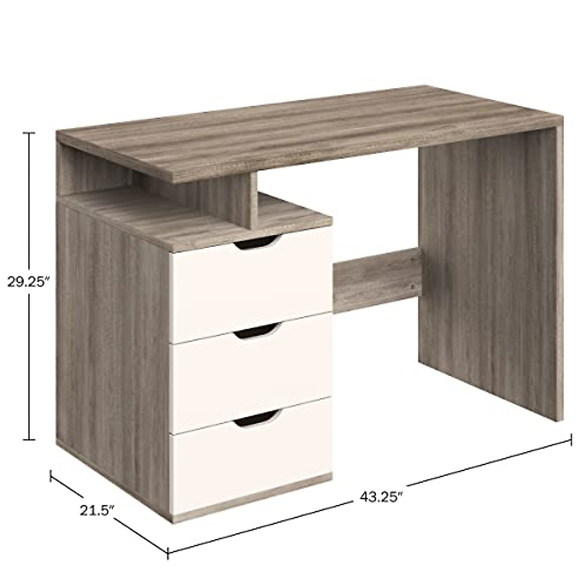 Lavish Home Computer Desk - Contemporary Desk with Attached 3-Drawer File Cabinet - for Home Office, Bedroom, Computer, or Craft Table (White)