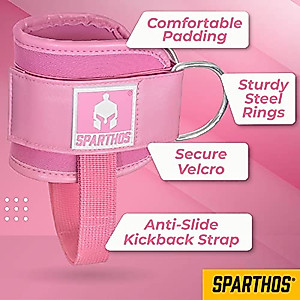 Sparthos Kickback Ankle Straps for Cable Machines - Ankle Cuff Attachment - for Working Out at Gym Machine, Weight Cables - Glute Workout Exercise Ankle Strap Accessories - (Pink, Pack of 2)