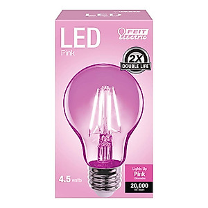 Feit Electric - A19/TPK/LED 25W Equivalent Pink Filament Dimmable Clear Glass Colored LED Light Bulb