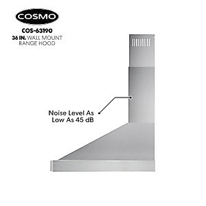 COSMO 63190 36 in. Wall Mount Range Hood with Ducted Convertible Ductless (No Kit Included), Kitchen Chimney-Style Over Stove Vent, 3 Speed Exhaust Fan, LED Lights in Stainless Steel