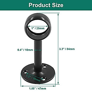 Seimneire 2pcs 1-Inch Ceiling Mount Curtain Rod Bracket, Shower Curtain Rod Holder Pipe Flange Socket, Closet Pole End Supports Socket, Stainless Steel Matte Black