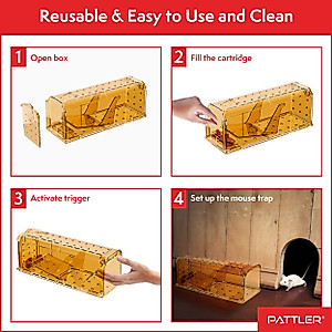 PATTLER® | 2 New Large Humane Mouse Trap for Indoor and Outdoor Home | Mechanical Reusable Live Mouse Traps Catch and Release Mice from Garden, Garage, Attic, Inn, Hotel | Orange | Pack of 2