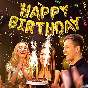 Happy Birthday Balloons Banner, 16 Inch Gold Happy Birthday Letters Sign 3D Mylar Foil Inflatable Birthday Party Decorations for Kids Adults Girls Women Boys Men