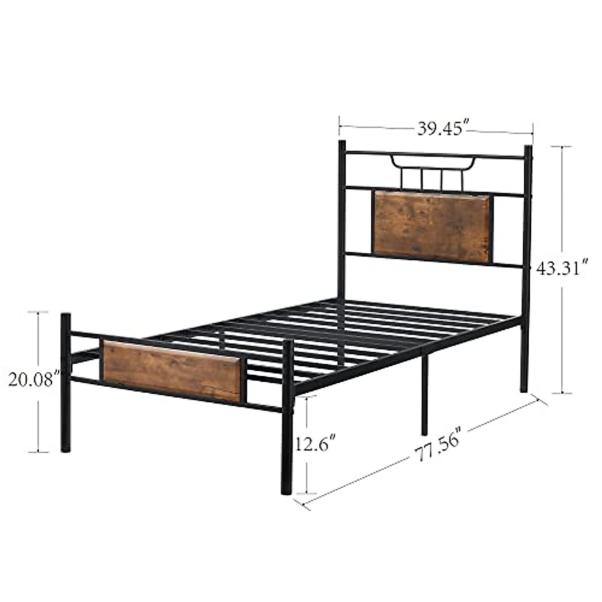 VECELO Twin Size Platform Bed Frame with Wood Headboard/Mattress Foundation/Premium Steel Slats Support/No Box Spring Needed,Brown(Crown)
