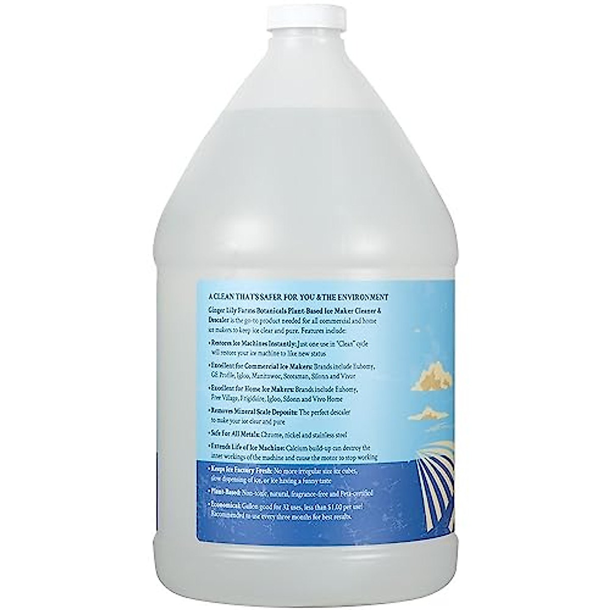 Ginger Lily Farms Botanicals Plant-Based Ice Maker Cleaner & Descaler for All Ice Machines, 32 Uses, Safe for All Metals, 1 Gallon (128 fl. oz.)