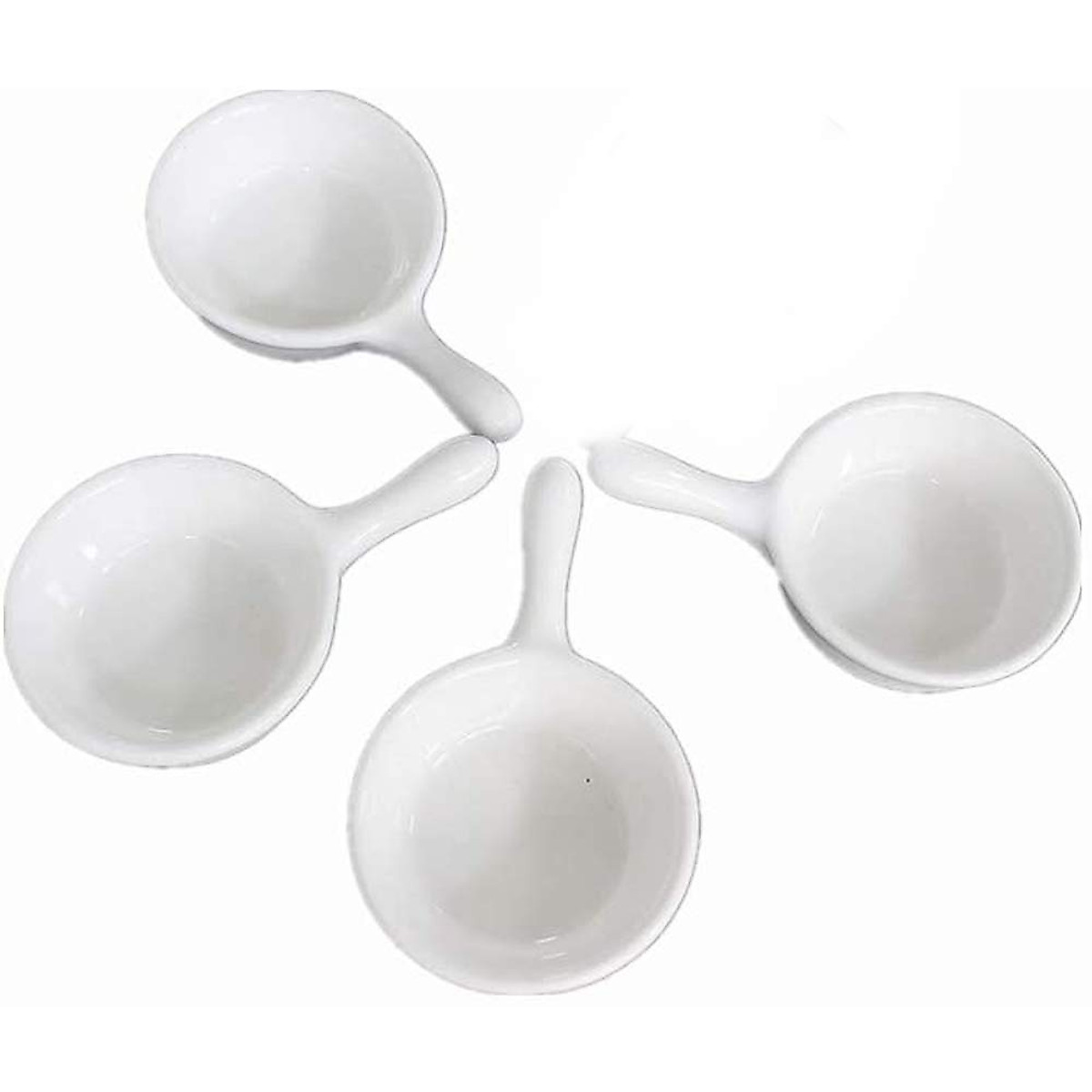 4pcs White Ceramic Sauce Dishes Mini Ramekins with Handle Grip Porcelain Dipping Bowls Soy Sauce Dishes Appetizer Spoons