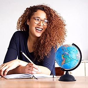 Rotating World Globe with Stand for Kids Learning, Spinning Earth Globe for Classroom Geography Education (8 In)