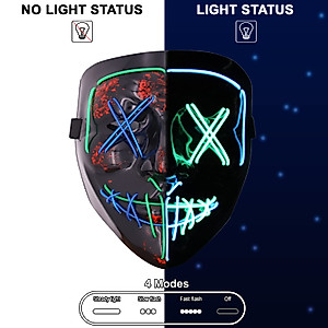 AnNido Halloween Mask LED Light Up Mask Halloween Scary Cosplay Mask for Festival Parties Costume