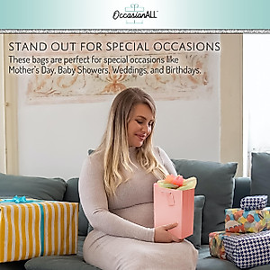 Pink Gift Bag – 12 Pack Medium Light Pink Paper Bags with Handles, Blush Paper Gift Wrap Euro Totes for Girls Baby Shower Gifts, Bachelorette & Bridesmaid Party Favors, Weddings, Bulk – 7.5x3.5x9